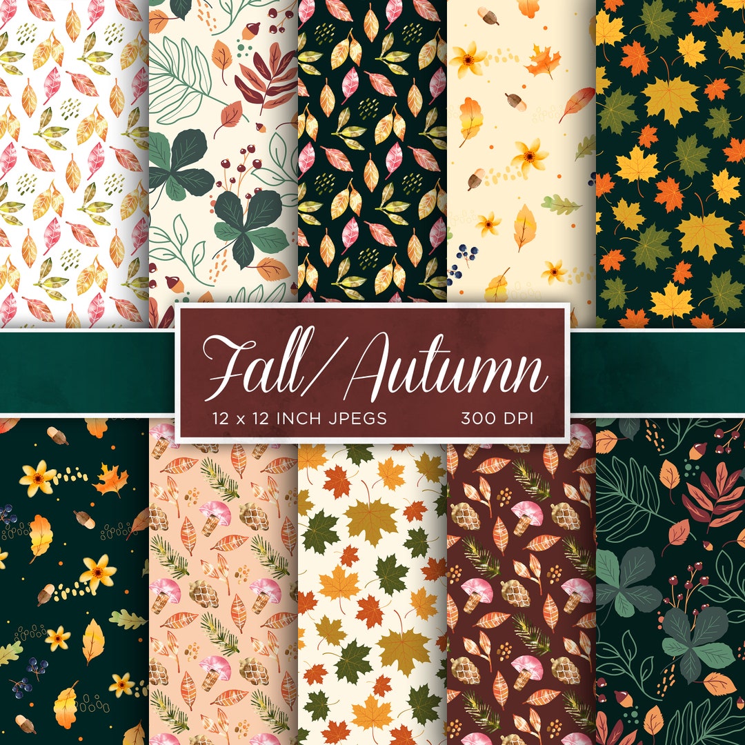 Fall Autumn Leaves Digital Paper Fall Digital Paper Harvest Colors ...