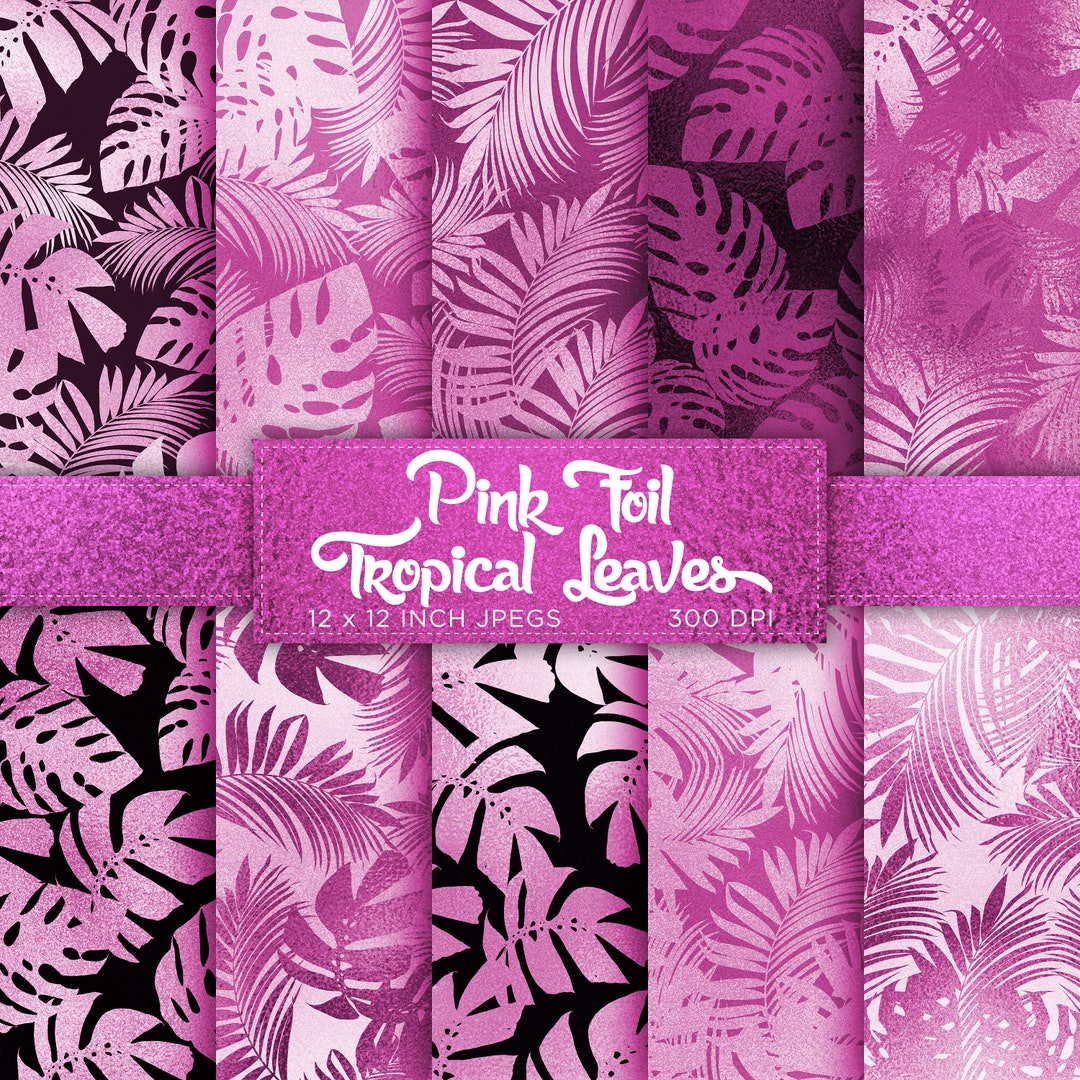 Pink Foil Tropical Leaves Digital Paper Exotic Digital Paper Palm ...