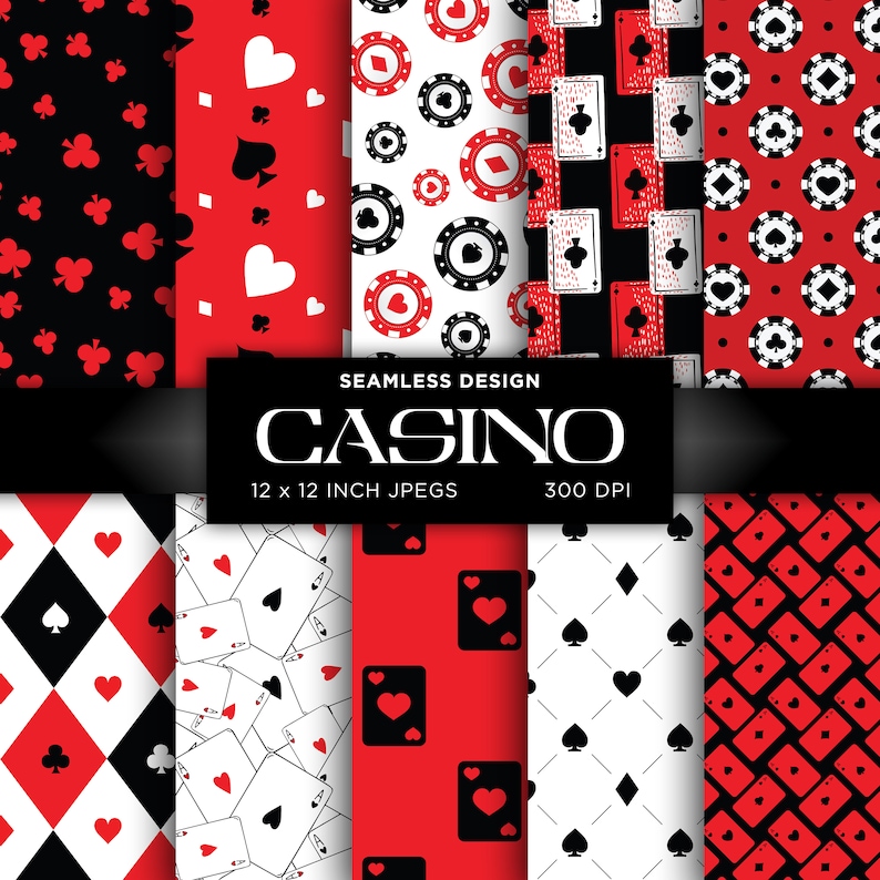 Casino Seamless Digital Paper Poker Playing Cards Ace Gambling Red ...