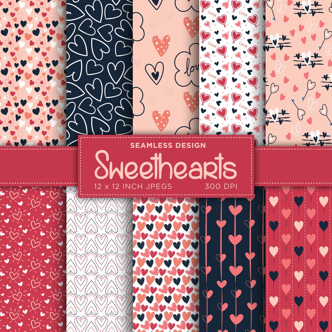 Sweethearts Seamless Digital Paper Valentines Day Digital Paper Red ...