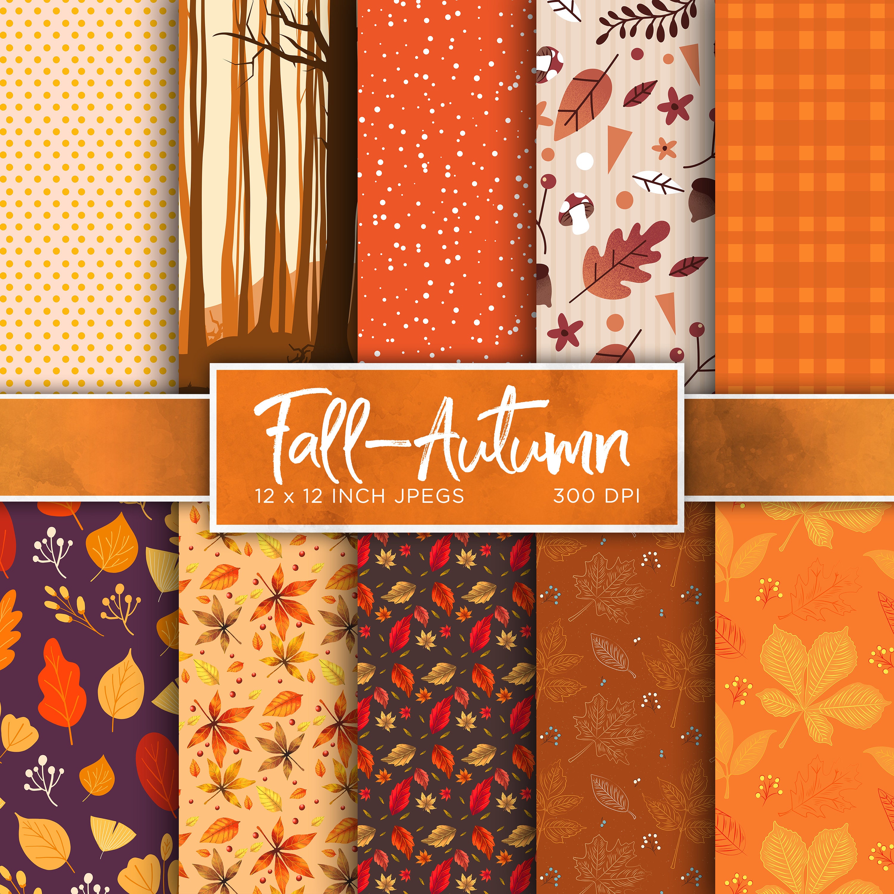 Fall Autumn Leaves Digital Paper Orange Digital Paper Harvest | Etsy