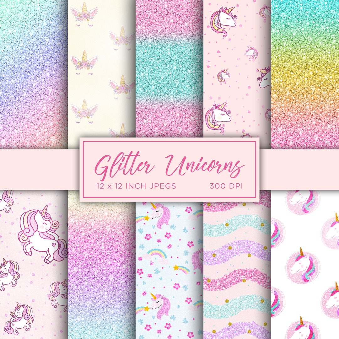 Glitter Unicorns Digital Paper Sparkle Digital Paper Rainbow Ombre ...