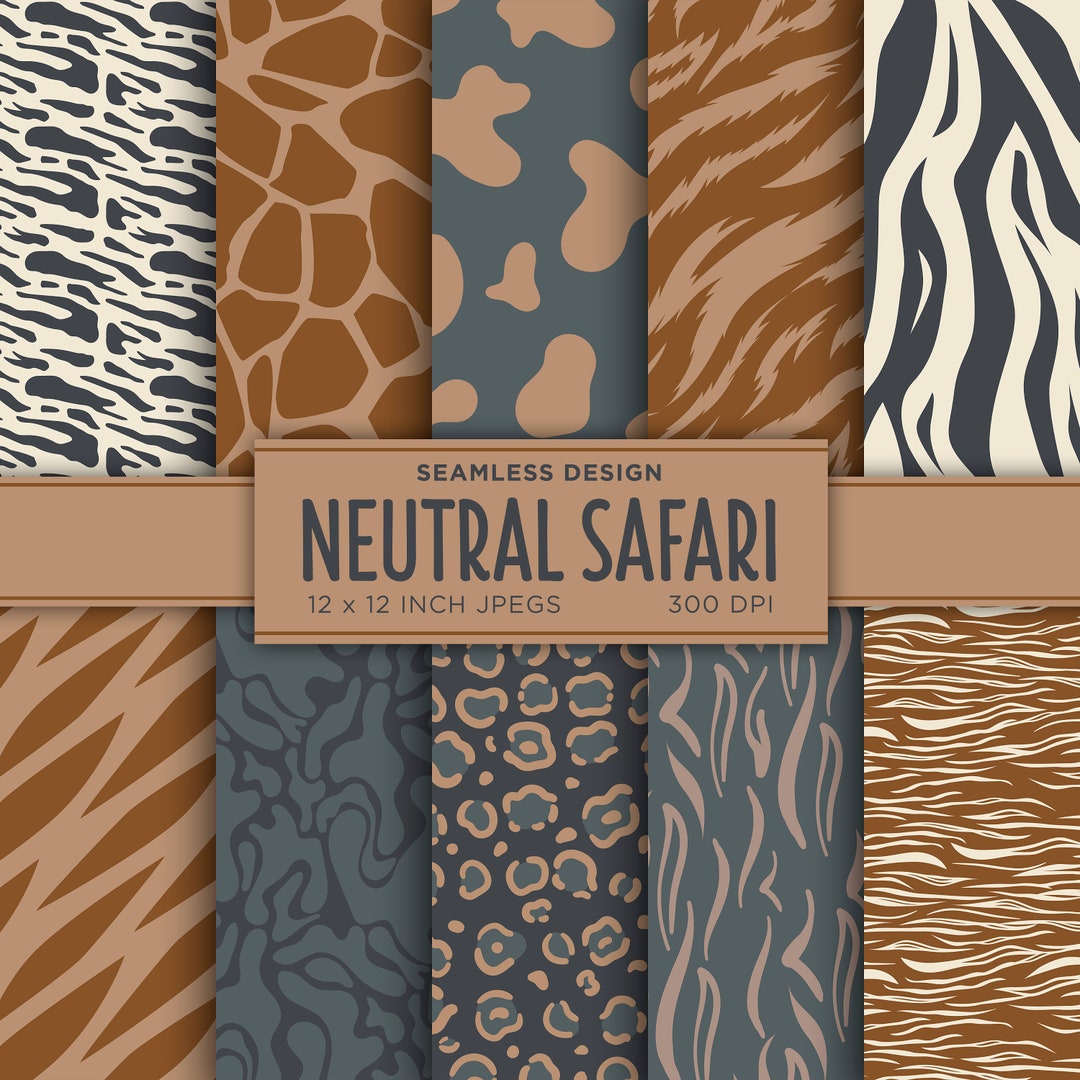 Neutral Safari Seamless Digital Paper Animal Prints Leopard Tiger Zebra ...