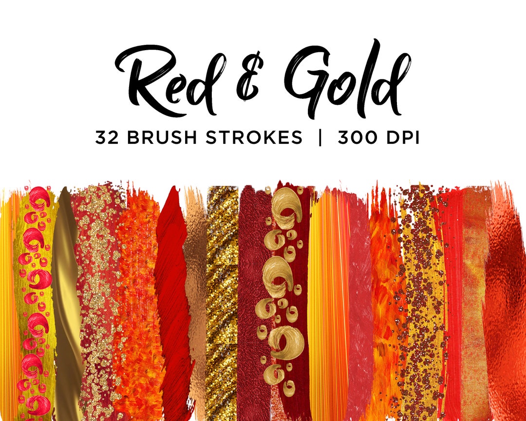 Red & Gold Brush Strokes Clipart Glitter, Confetti, Swirls, Foil ...