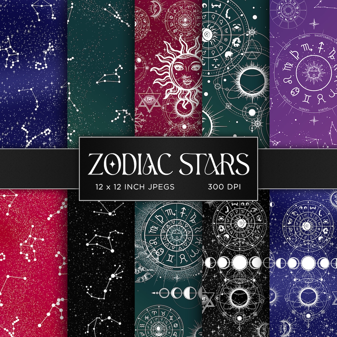 Zodiac Stars Maps Digital Paper Celestial Digital Paper Antique ...