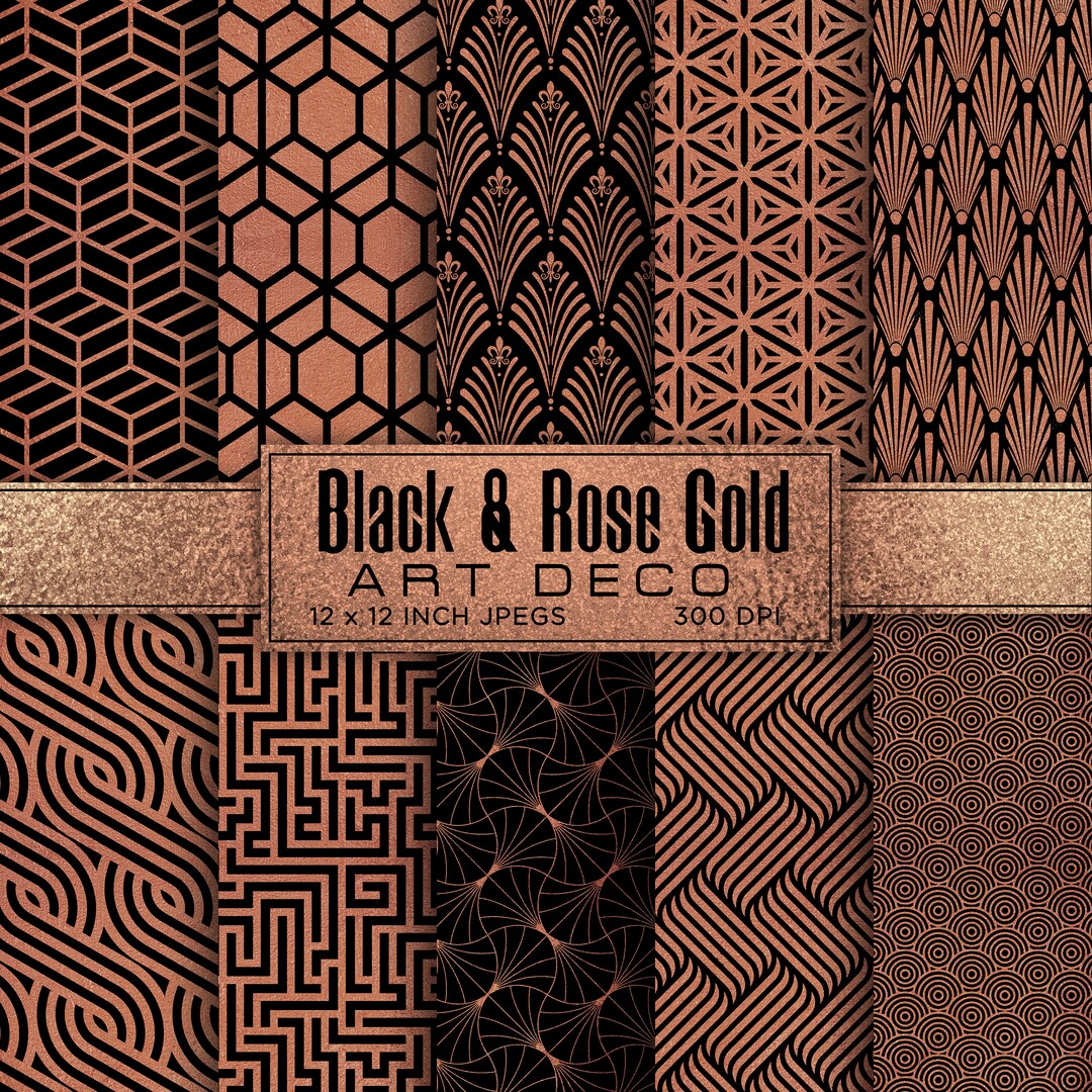 Black Rose Gold Digital Paper Geometric Digital Paper Metallic Digital ...