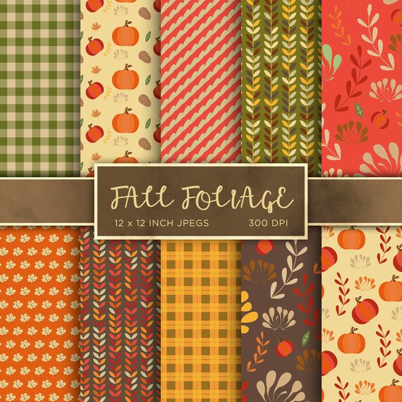 Fall Foliage Digital Paper Green Brown Digital Paper Autumn | Etsy