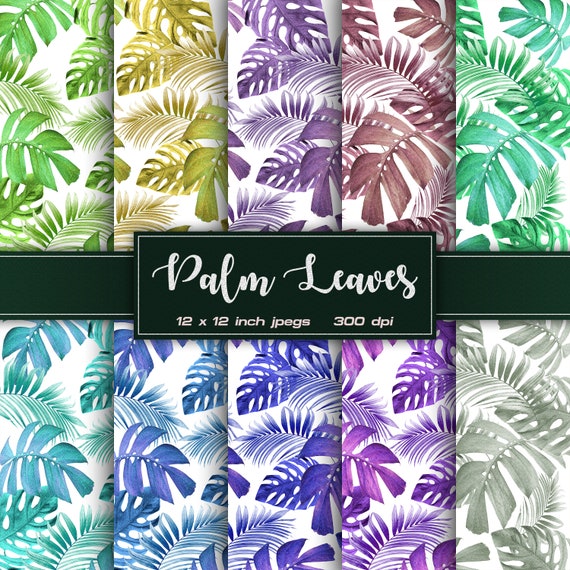 Palm Leaves Digital Paper Exotic Digital Paper Tropical Colors | Etsy