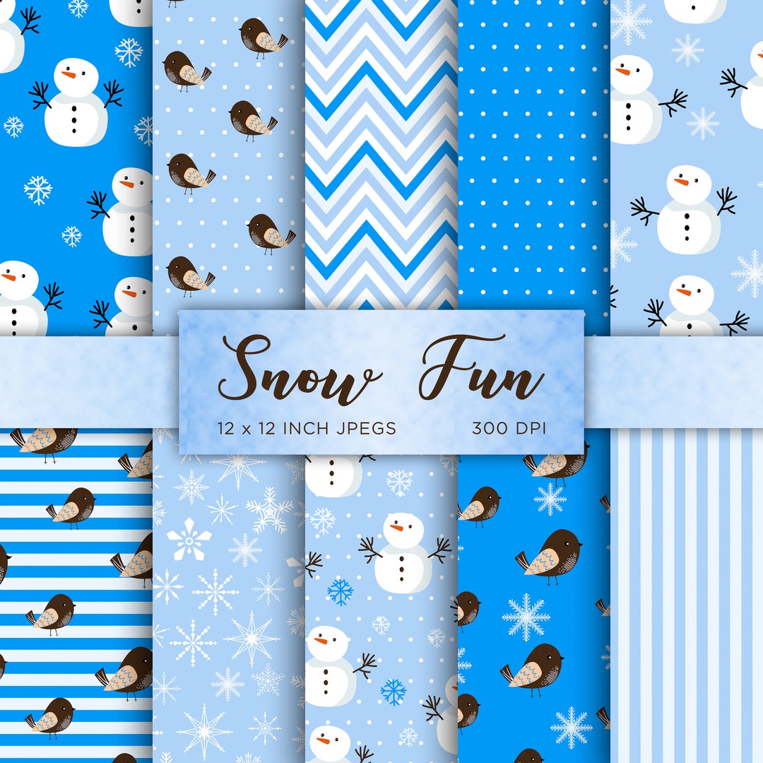 Snow Fun Digital Paper Snow Snowflake Digital Paper Snowman Blue Winter ...