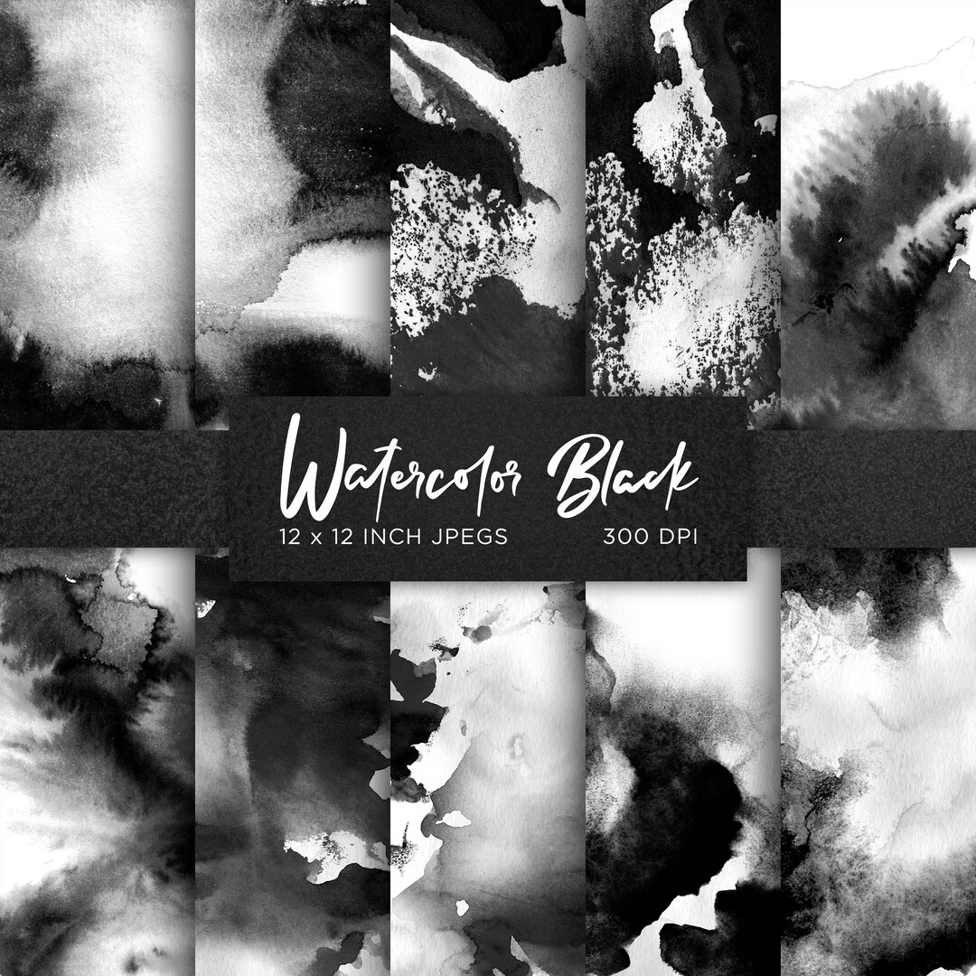 Watercolor Black Textures Digital Paper White Ink Digital Paper Grey ...