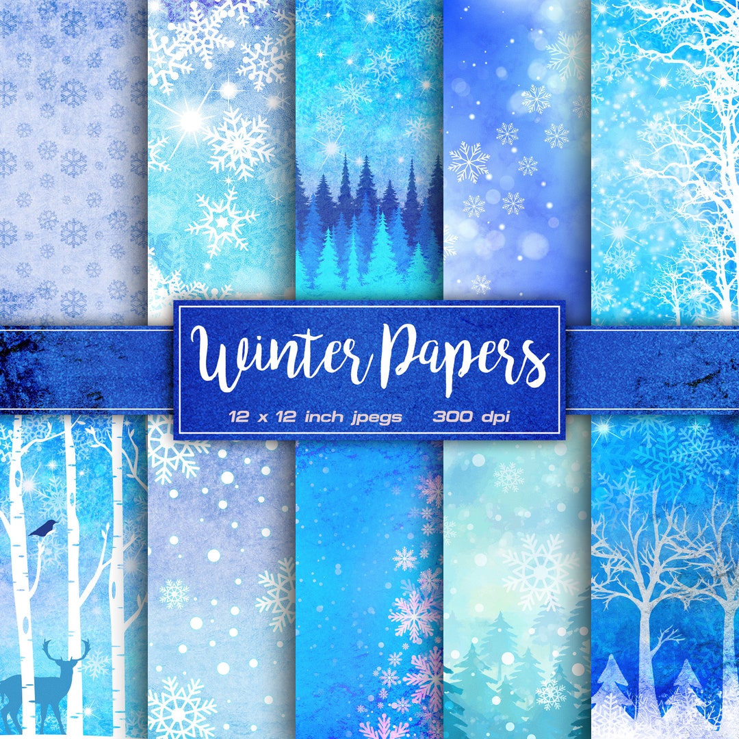 Winter Digital Paper Snow Snowflake Digital Paper Ice Frozen Blue White ...