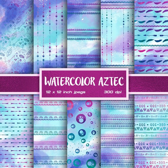 Watercolor Aztec Digital Paper Tribal Digital Paper Arrow | Etsy