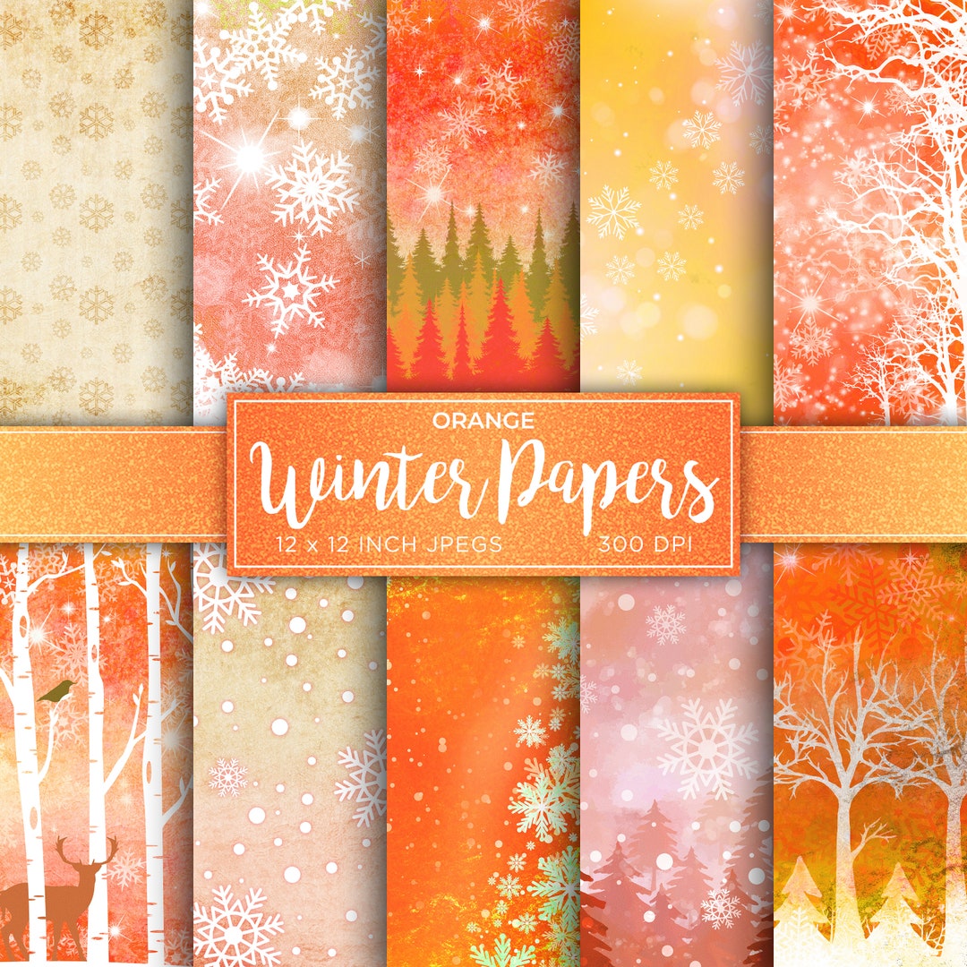 Winter Digital Paper Snow Snowflake Digital Paper Ice Frozen Orange ...
