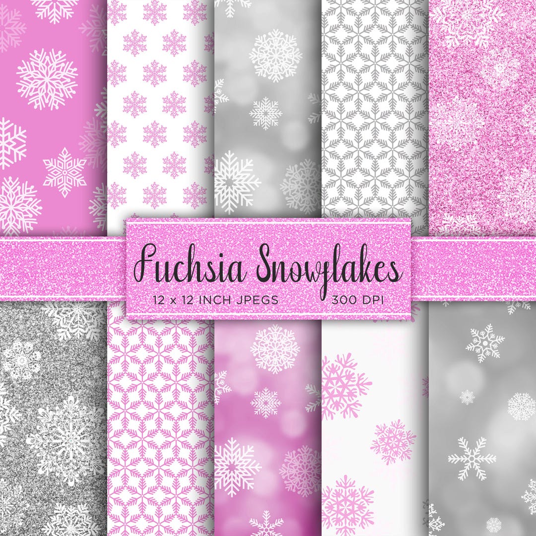 Fuchsia Pink Snowflakes Digital Paper Snow Snowflake Digital Paper Ice ...