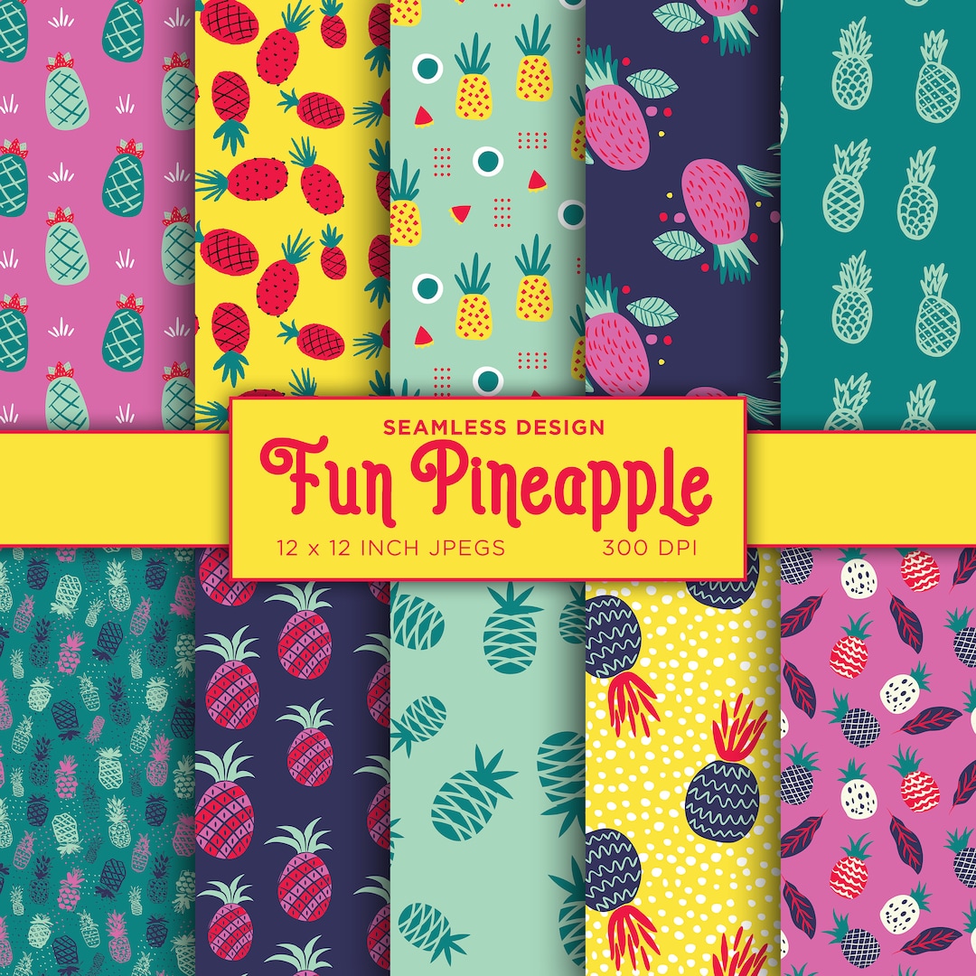 Fun Pineapple Seamless Digital Paper Food Purple Digital Paper Fruit ...