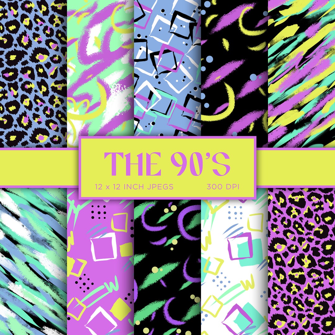 The 90's Digital Paper Digital Groovy Retro Purple Green Blue Black ...