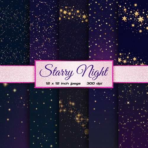 Starry Night Digital Paper Backgrounds Celestial Digital - Etsy