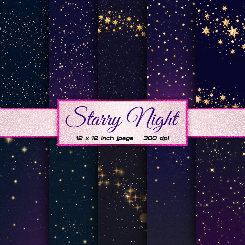 Starry Night Digital Paper Celestial Digital Paper Metallic Digital ...