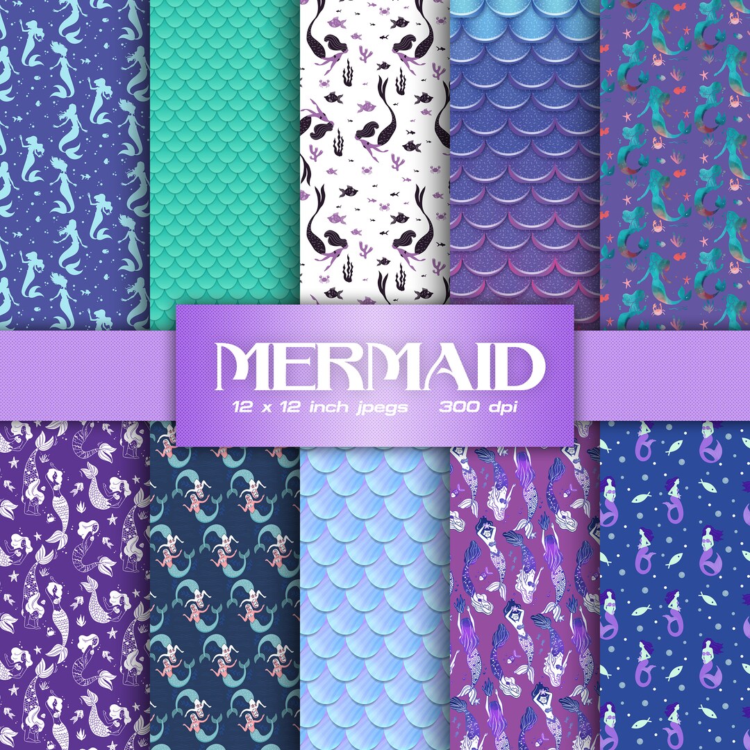 Mermaid Digital Paper Sea Digital Paper Metallic Iridescent Textures ...