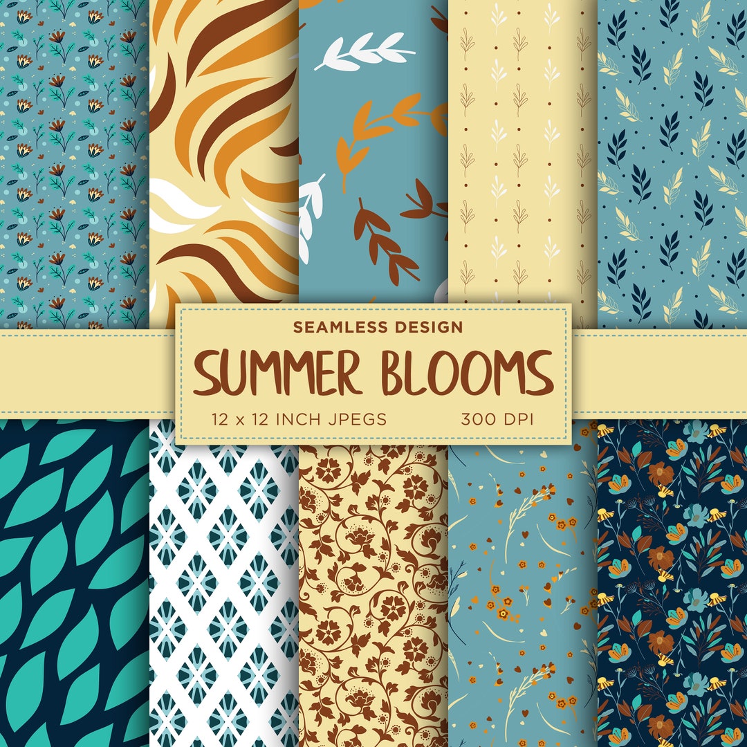 Summer Blooms Seamless Digital Paper Floral Digital Spring Flowers ...