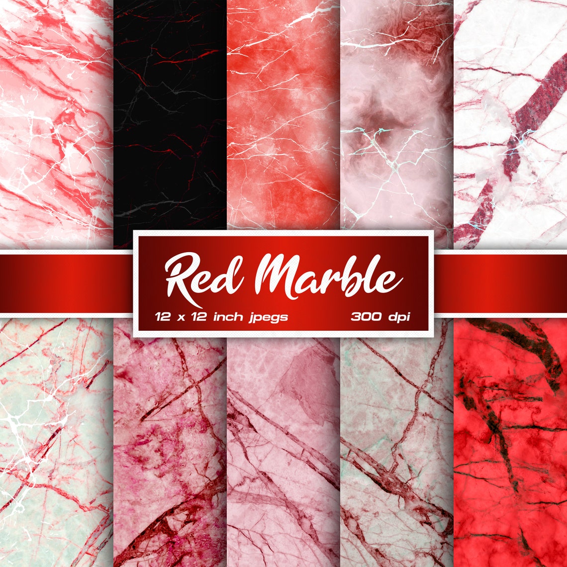 Red Marble Digital Paper Stone Digital Paper Metallic Digital Paper ...