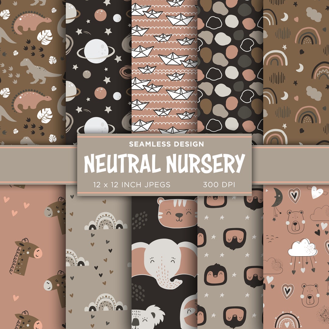 Neutral Nursery Seamless Digital Paper Baby Boy Baby Girl Shower ...
