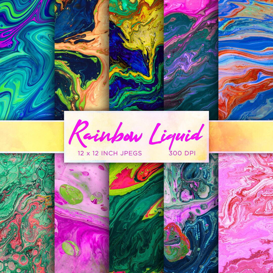 Rainbow Liquid Digital Paper Marble Digital Paper Swirls Digital Paper ...