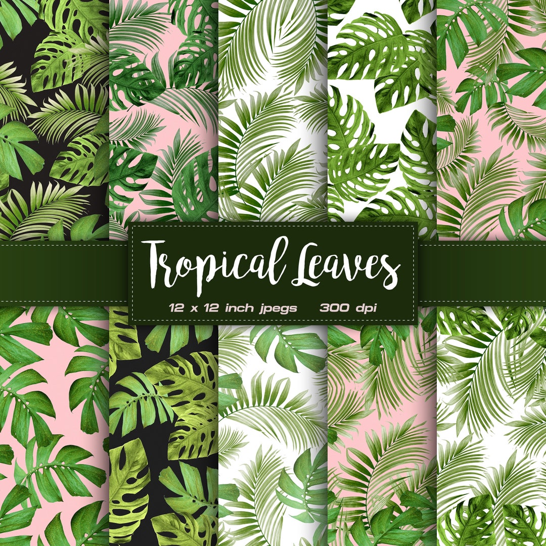 Tropical Leaves Digital Paper Exotic Digital Paper Palm Colors Digital ...