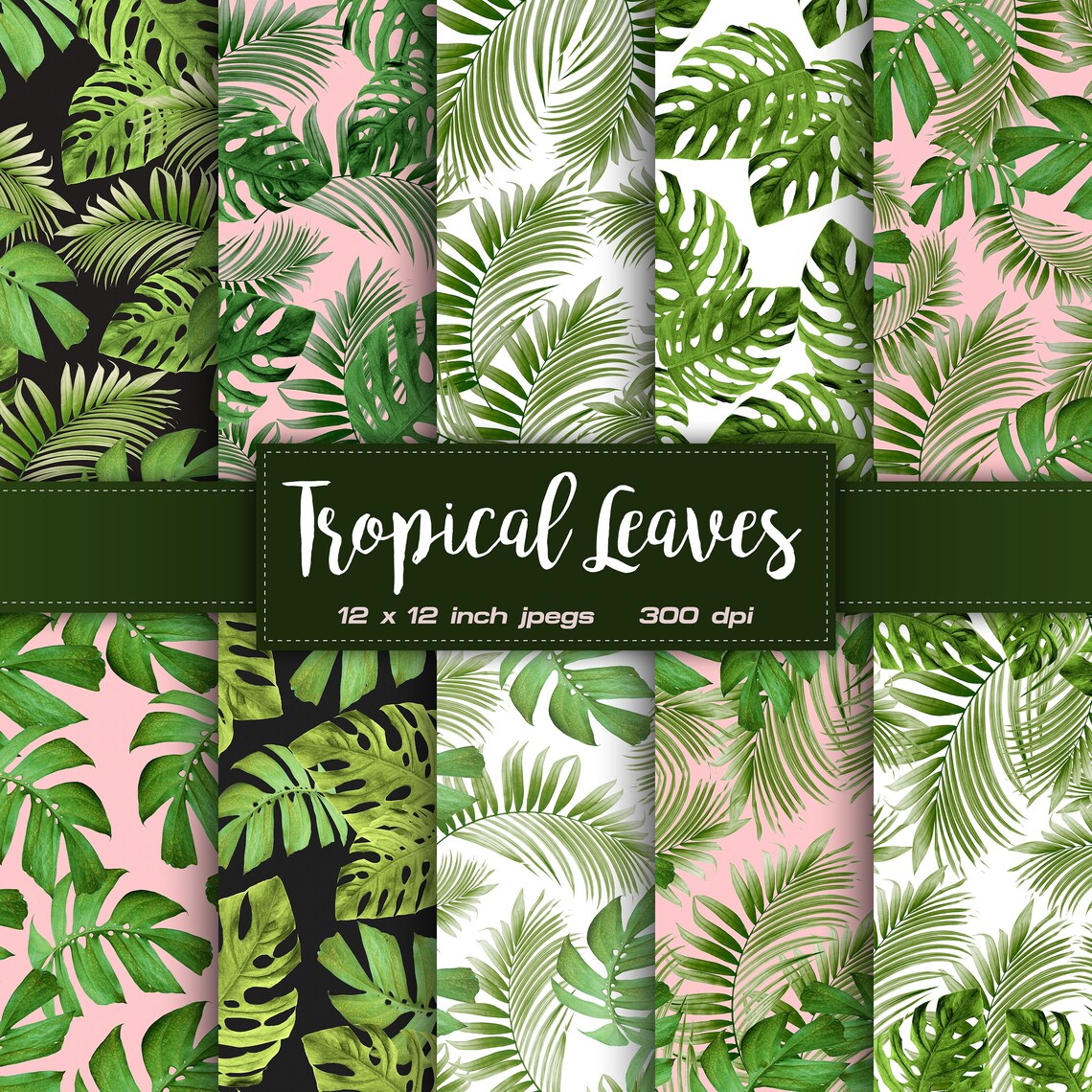 Tropical Leaves Digital Paper Exotic Digital Paper Palm Colors - Etsy