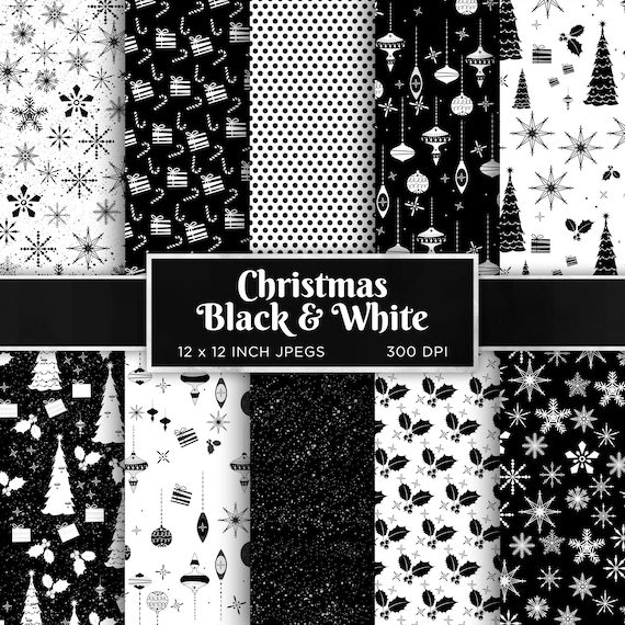 Christmas Black White Digital Paper Tree Xmas Digital Paper - Etsy