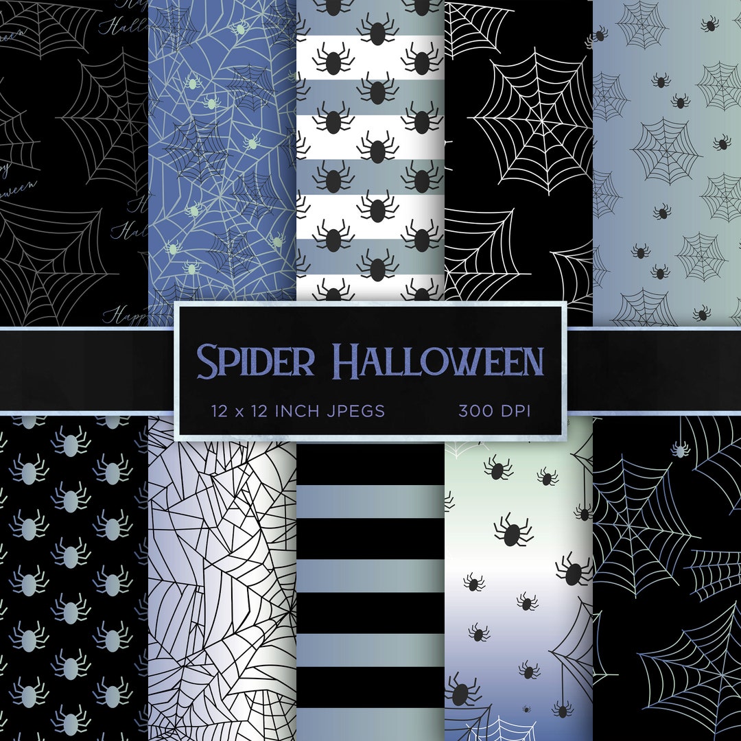 Spider Halloween Digital Paper Metallic Webs Blue Digital Paper Green ...