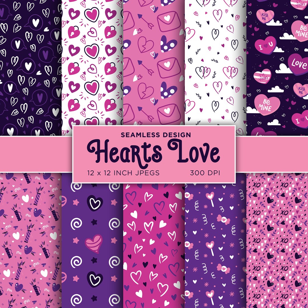 Hearts Love Seamless Digital Paper Valentines Day Digital Paper Pink ...