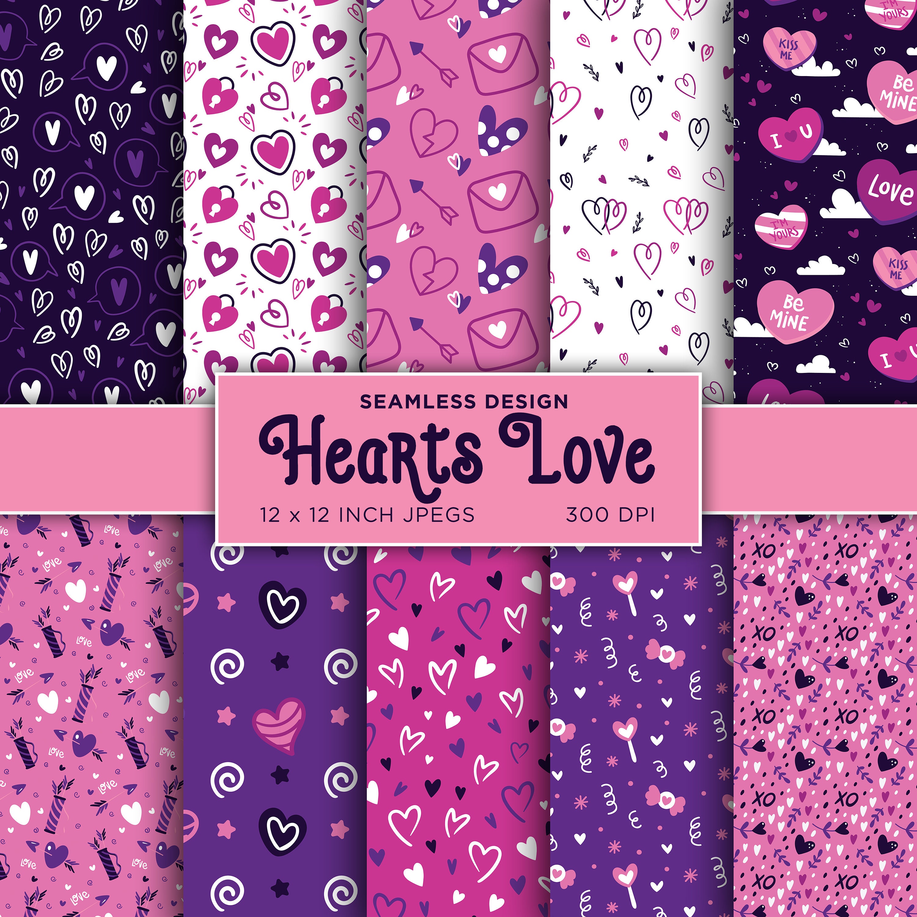 Hearts Love Seamless Digital Paper Valentines Day Digital - Etsy
