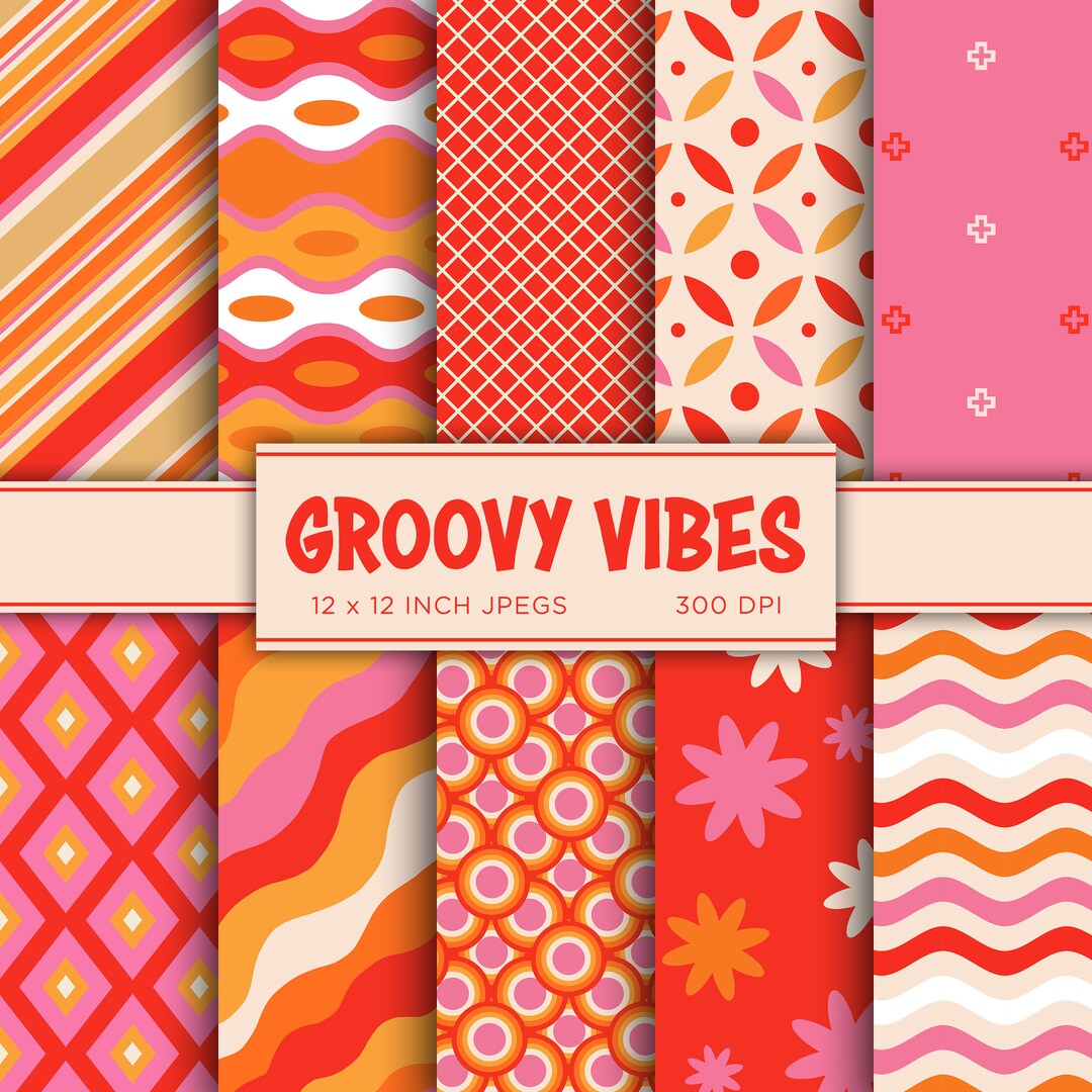Groovy Vibes Digital Paper Digital Retro 80's 90's Pink Red Orange ...