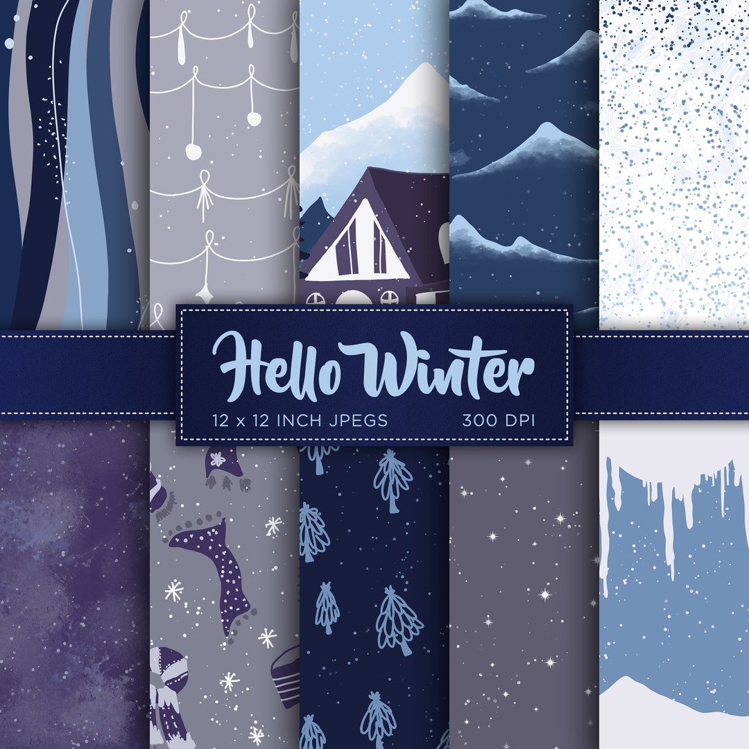 Hello Winter Digital Paper Snow Snowflake Digital Paper Ice Frozen Blue ...
