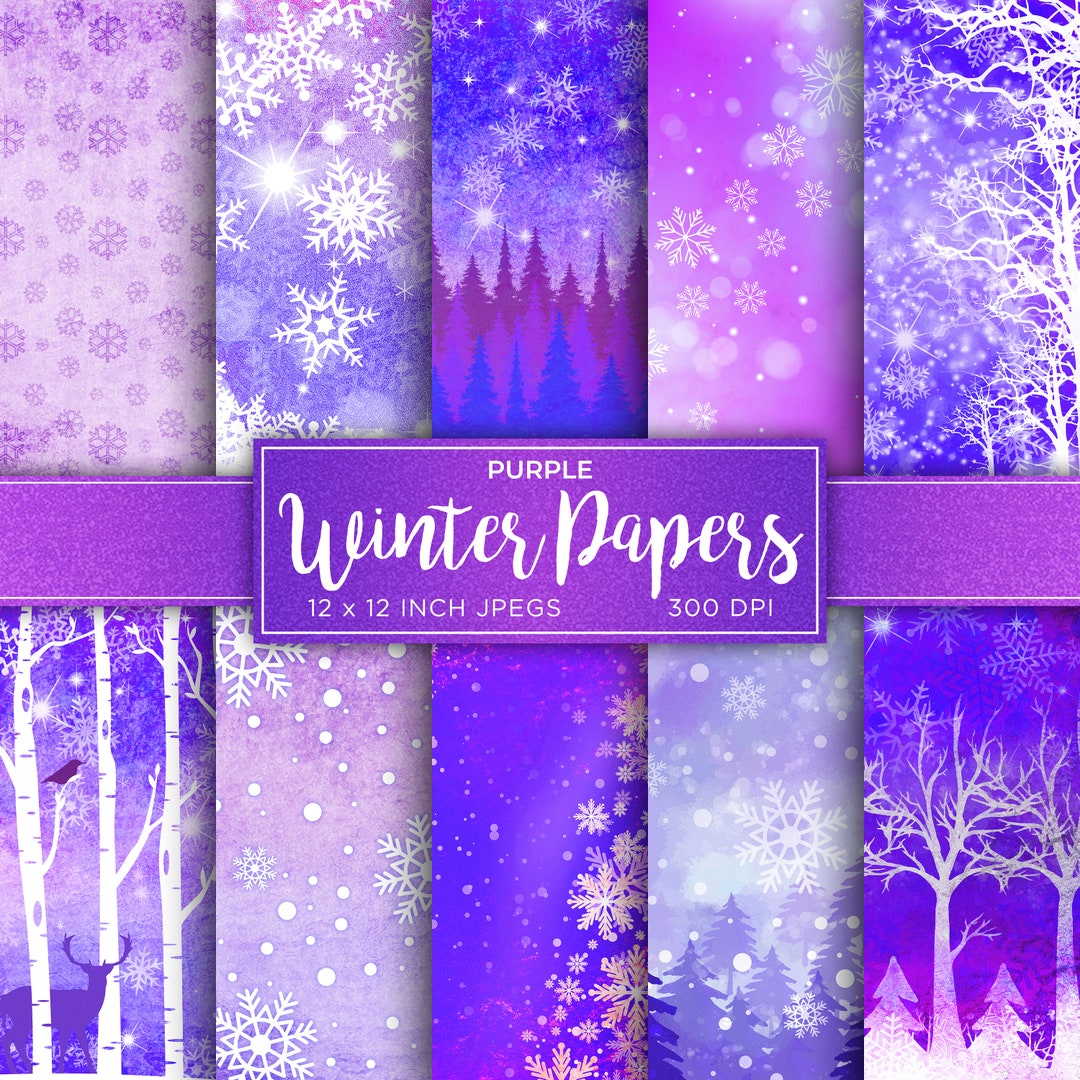 Winter Digital Paper Snow Snowflake Digital Paper Ice Frozen Purple ...
