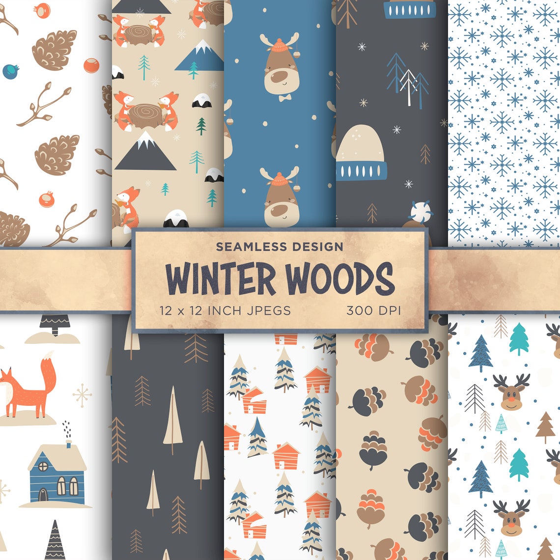 Winter Woods Seamless Digital Paper Snow Snowflake Digital Paper ...