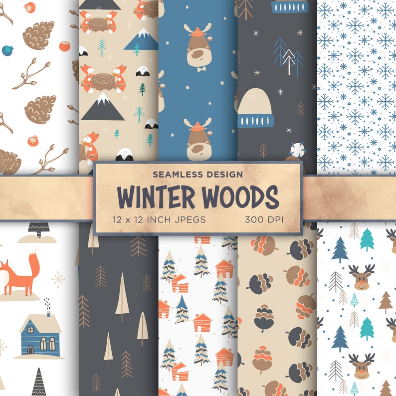 Winter Woods Seamless Digital Paper Snow Snowflake Digital Paper ...
