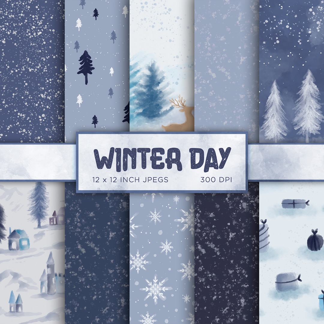 Winter Day Digital Paper Snow Snowflake Digital Paper Ice Frozen Blue ...