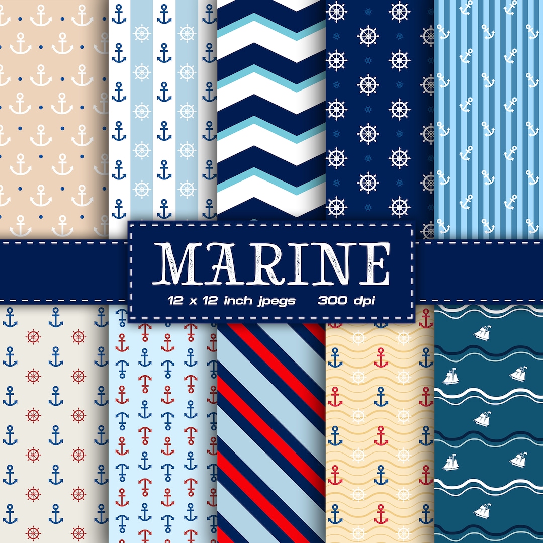 Marine Nautical Digital Paper Sea Digital Paper Sailing Blue Digital ...