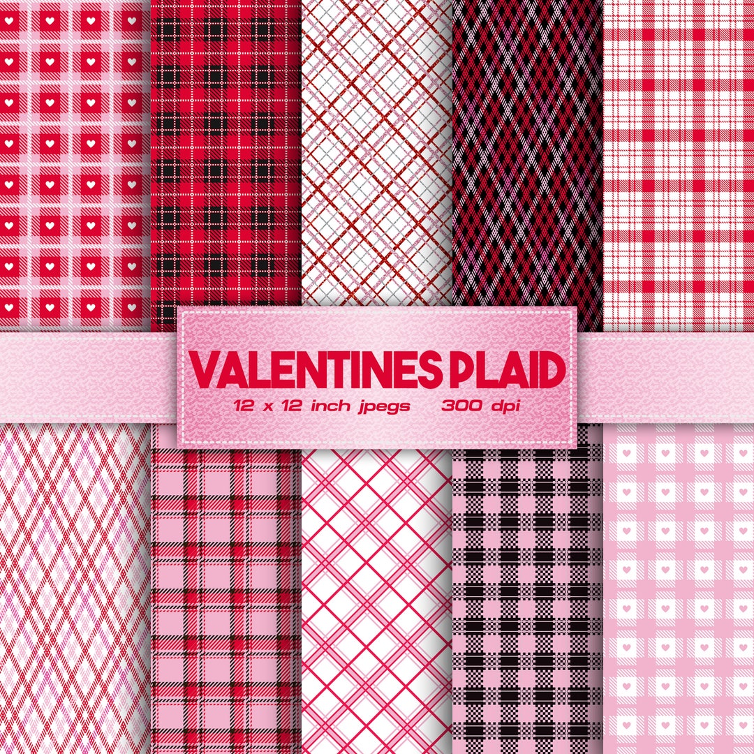 Valentines Plaid Digital Paper Tartan Check Digital Paper Red Pink ...