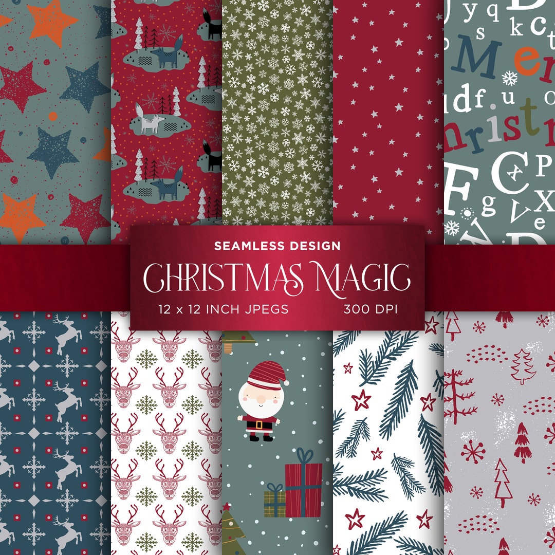 Christmas Magic Seamless Digital Paper Xmas Santa Digital Paper Gift ...