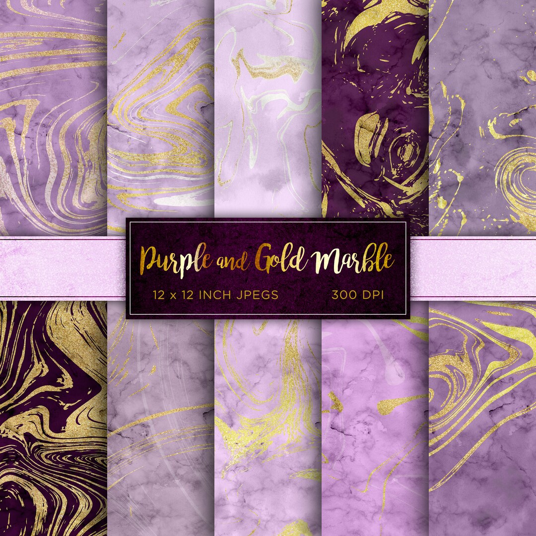 Purple Gold Marble Digital Paper Stone Digital Paper Metallic Digital ...