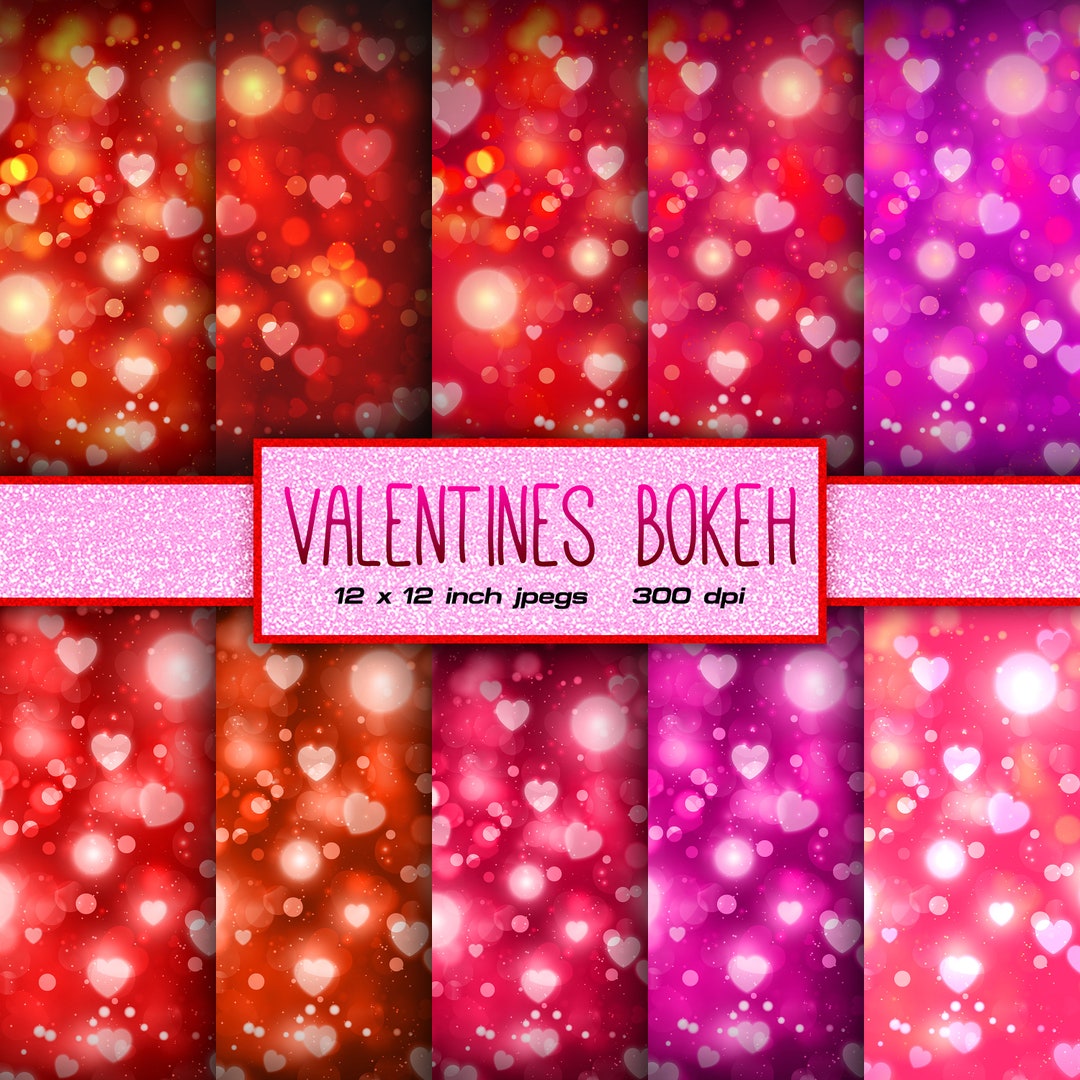 Valentines Bokeh Digital Paper Glitter Hearts Digital Paper Red Pink ...