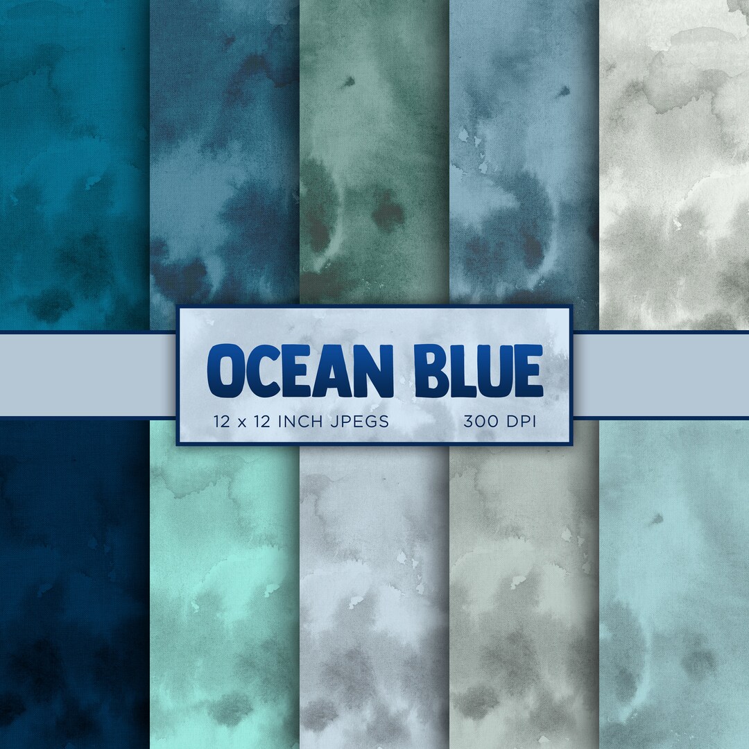 Ocean Blue Textures Digital Paper Dark Watercolour Blues Digital Paper ...
