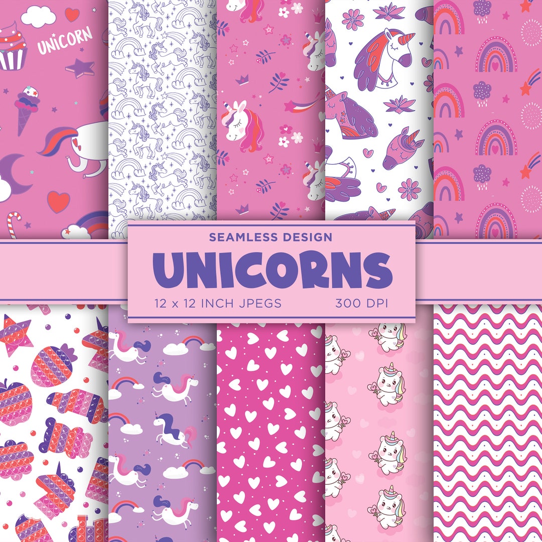 Unicorns Seamless Digital Paper Sparkle Digital Paper Pink Purple ...