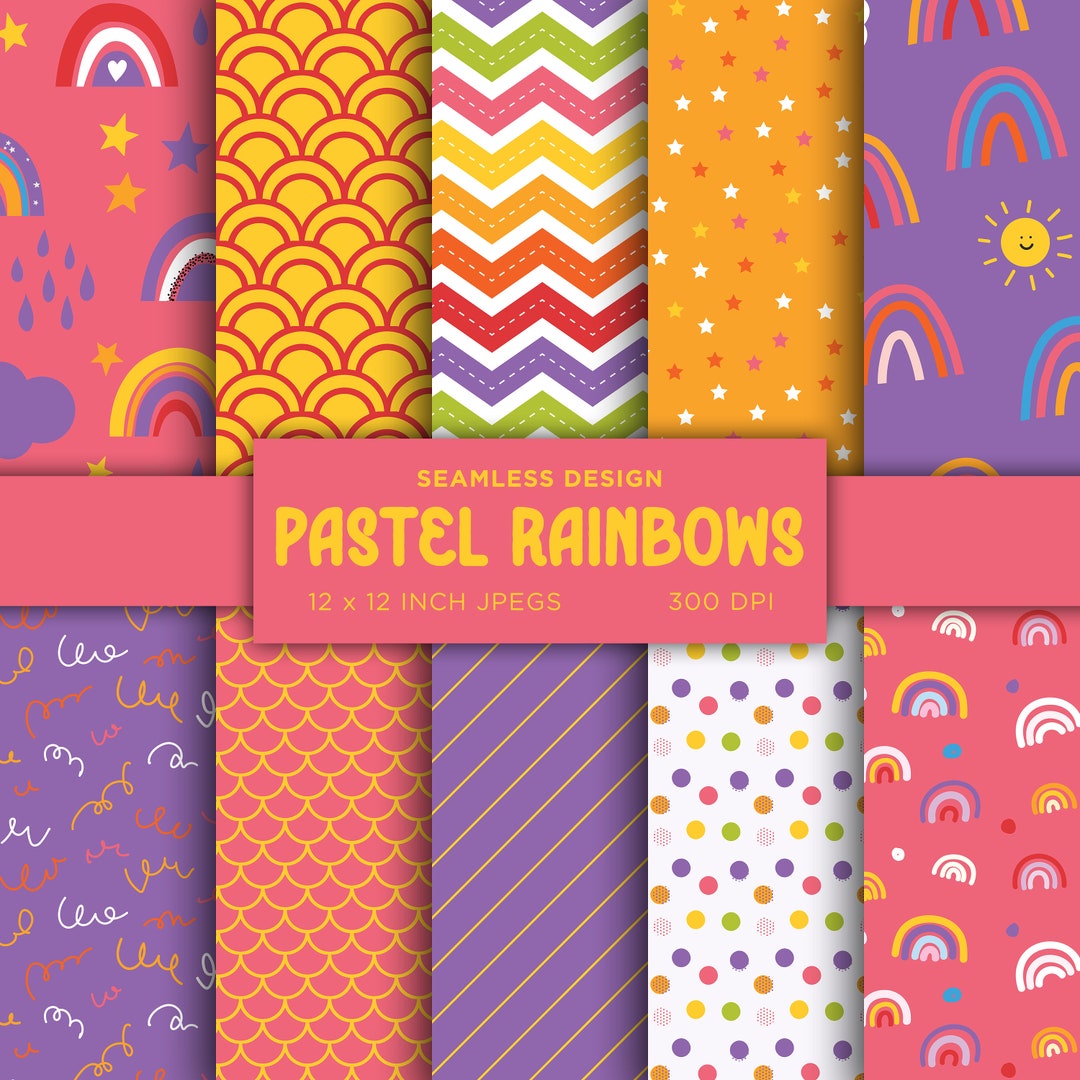 Pastel Rainbows Seamless Digital Paper Funky Digital Paper Pink Purple ...