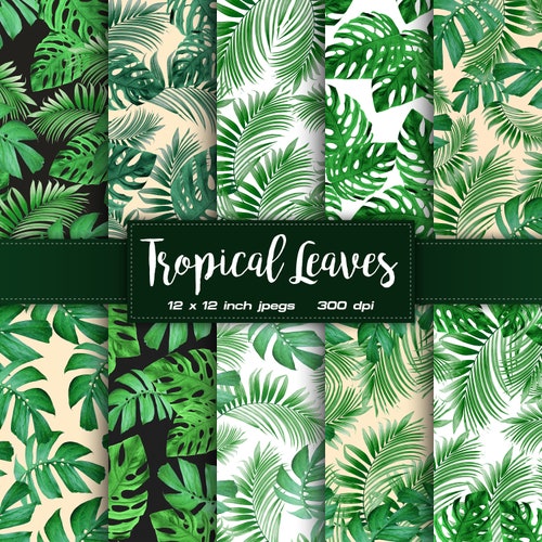 Tropical Leaves Digital Paper Exotic Digital Paper Palm Colors - Etsy