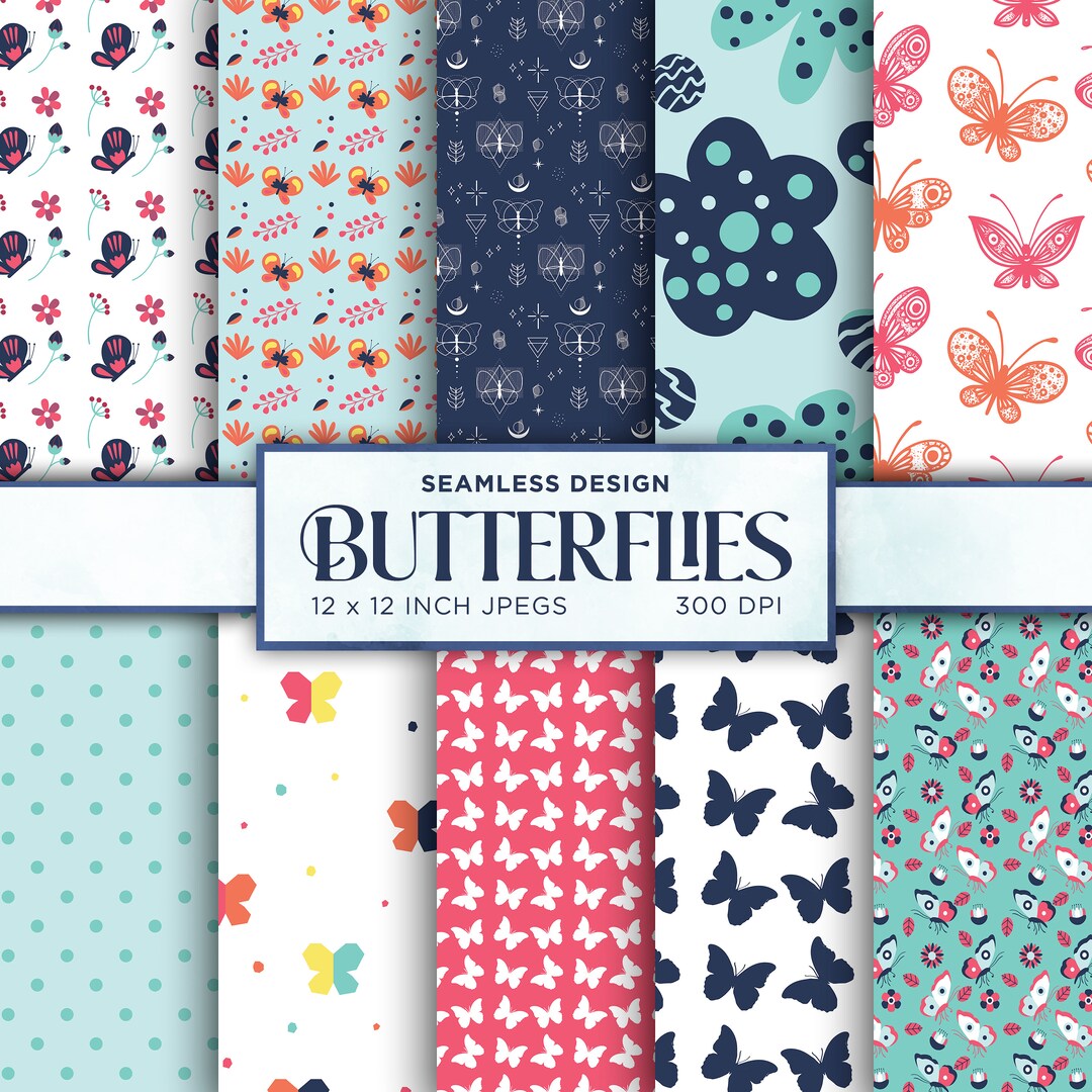 Butterflies Seamless Digital Paper Butterfly Scrapbooking Chic Digital ...