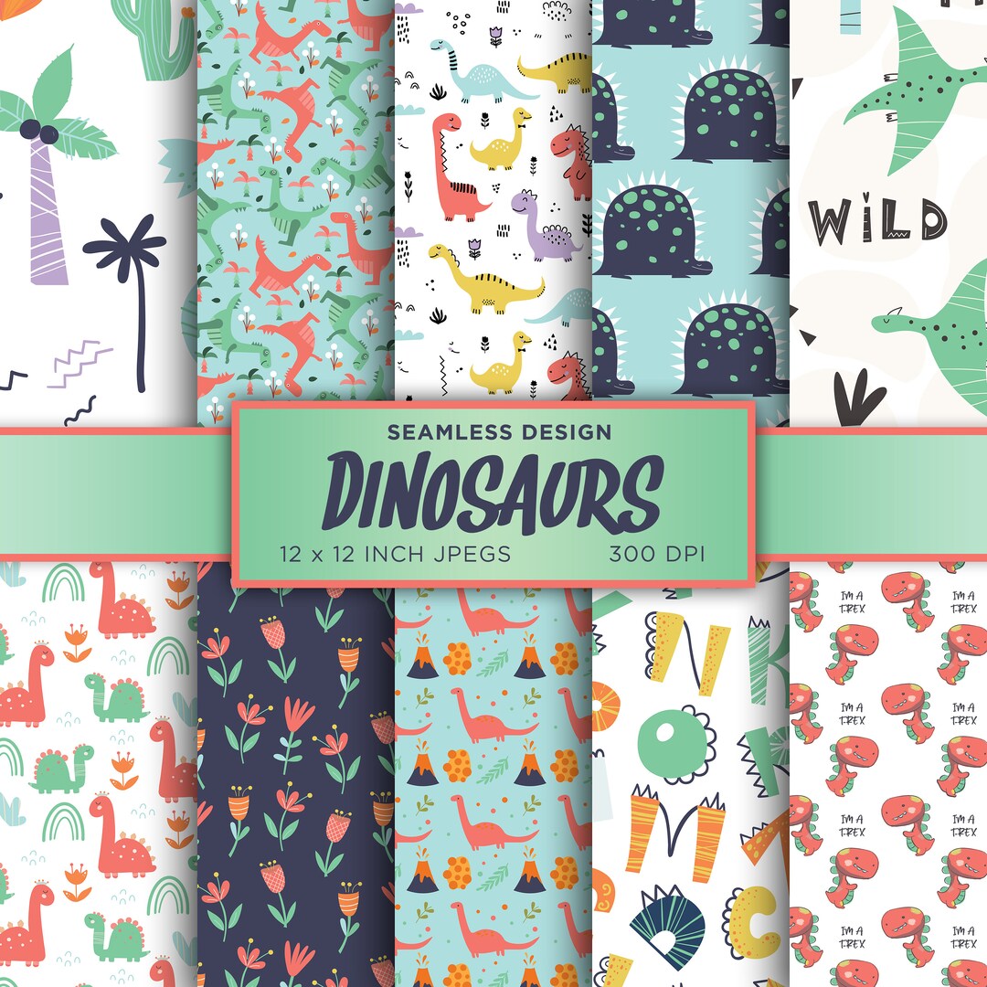 Dinosaurs Seamless Digital Paper Dino Digital Boys Birthday Kids ...